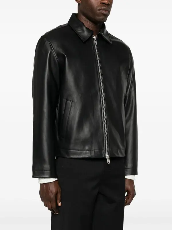 SUNFLOWER Zip-up Leather Jacket - Black