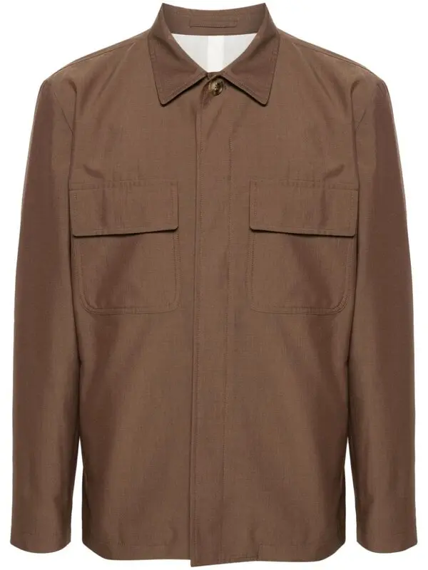 LARDINI Wool-cotton Blend Spread Collar Shirt Jacket - Brown