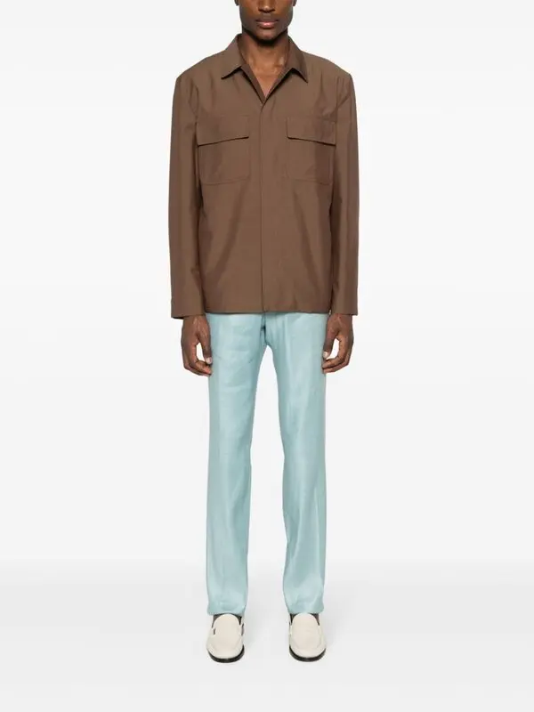 LARDINI Wool-cotton Blend Spread Collar Shirt Jacket - Brown