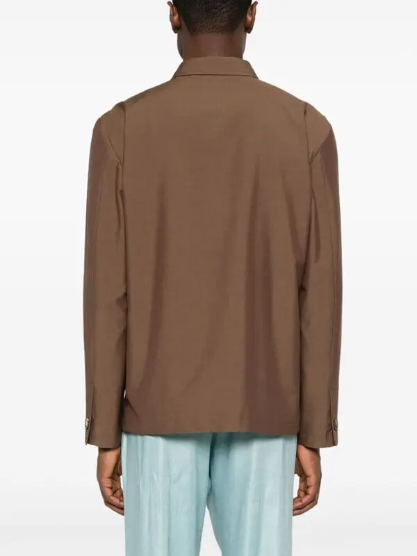 LARDINI Wool-cotton Blend Spread Collar Shirt Jacket - Brown