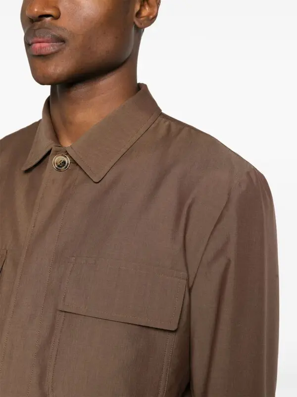 LARDINI Wool-cotton Blend Spread Collar Shirt Jacket - Brown