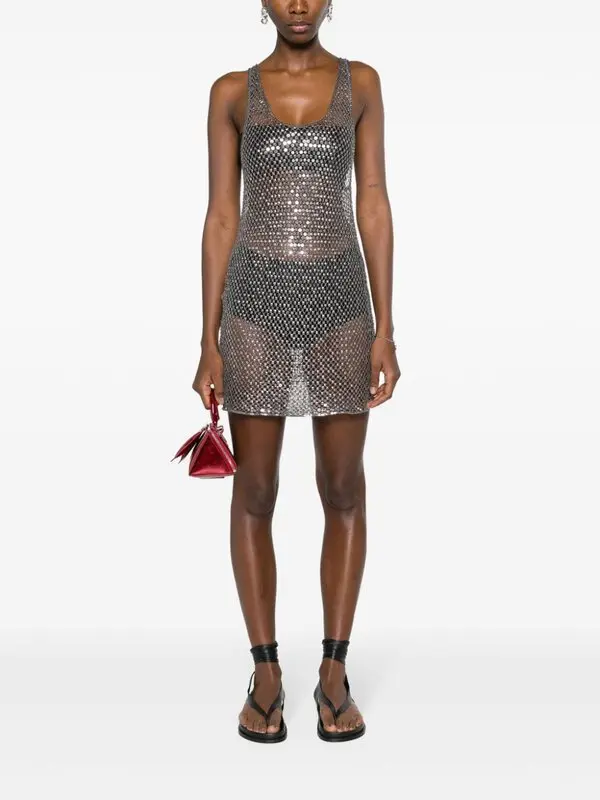 Attico Sequin-Embellished Fishnet Mini Dress In Silver - 31% Off |  Editorialist