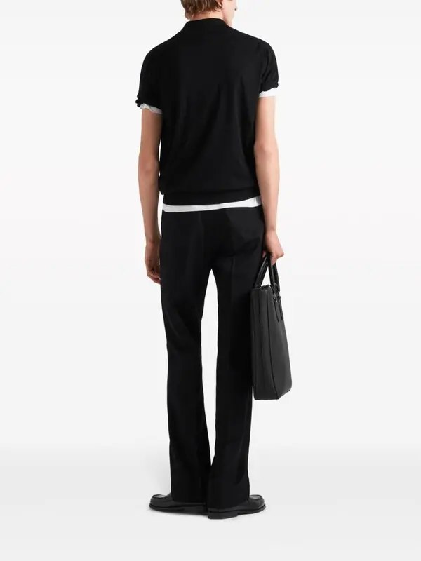 Prada Logo-embroidered Wool Polo Shirt - Black