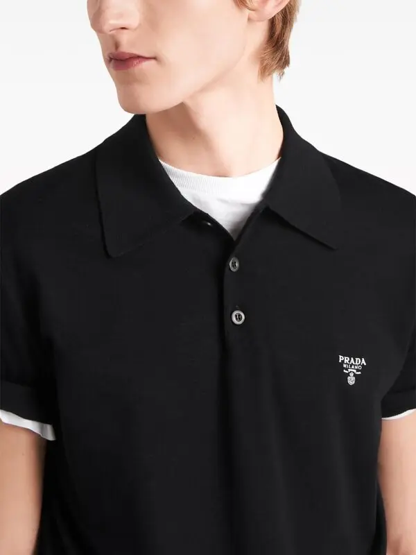 Prada Logo-embroidered Wool Polo Shirt - Black
