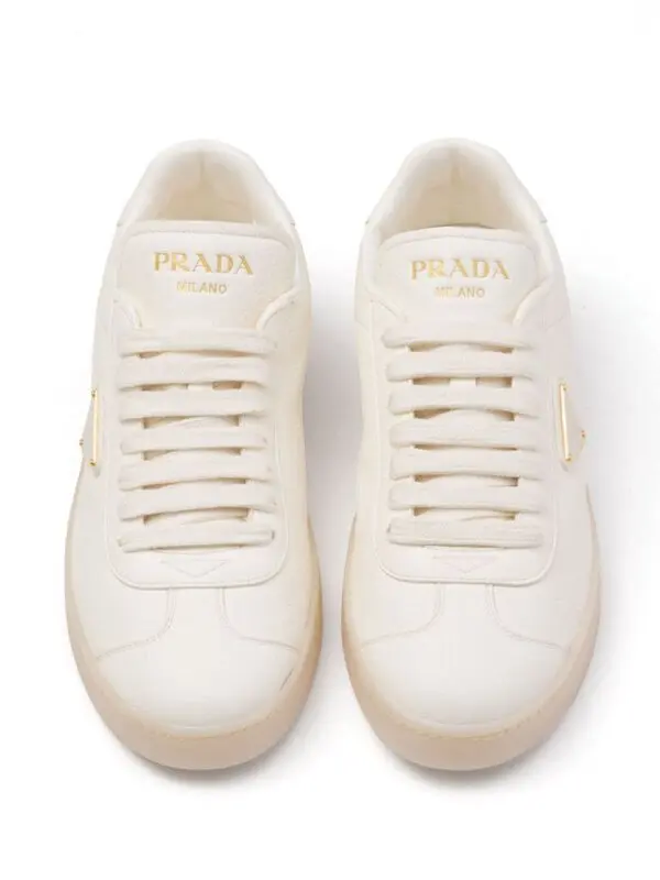 Prada Triangle-logo Leather Sneakers - Neutrals