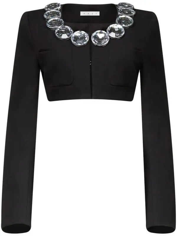 AREA Crystal-embellished Cropped Wool Jacket