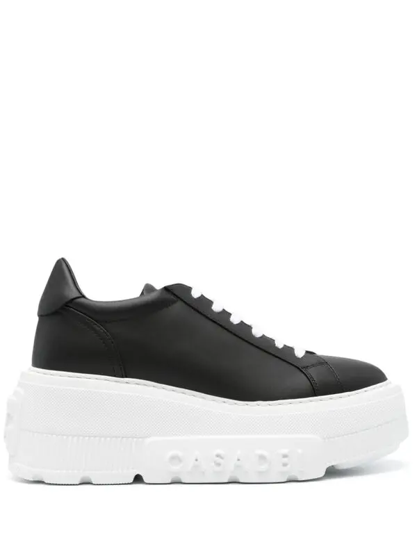 Casadei Nexus Leather Wedge Sneakers - Black