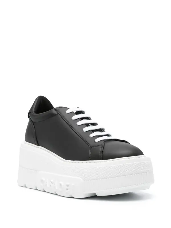 Casadei Nexus Leather Wedge Sneakers - Black