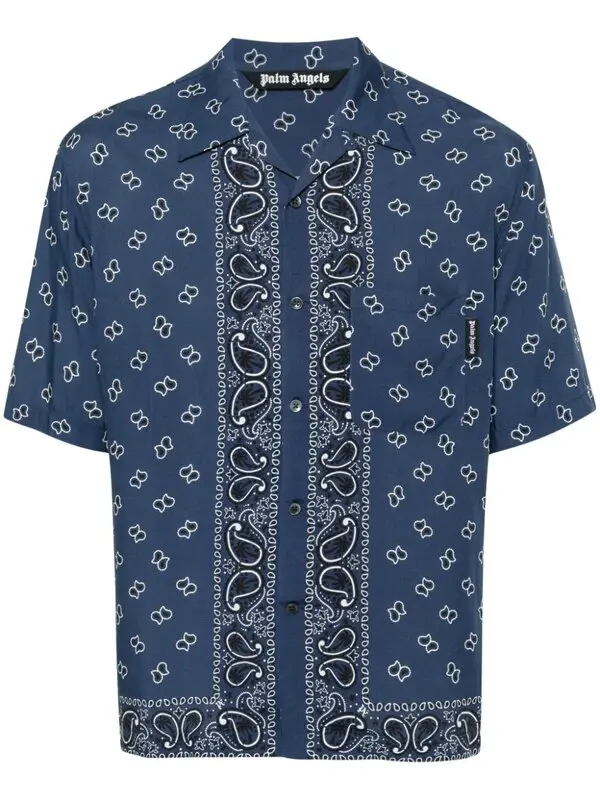 Palm Angels Paisley-print Bowling Shirt - Blue