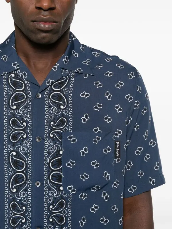 Palm Angels Paisley-print Bowling Shirt - Blue