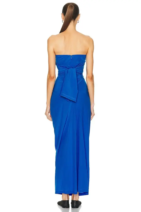 proenza schouler strapless blue dress Modest Royal Blue Beaded Long Slit Prom Dress Strapless Evening Gown main image 1