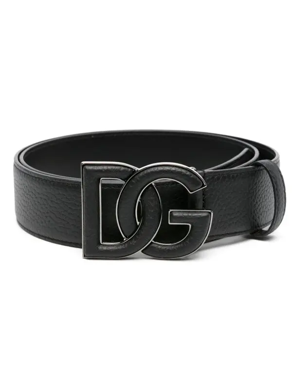 Dolce & Gabbana Logo Buckle Leather Belt - Black