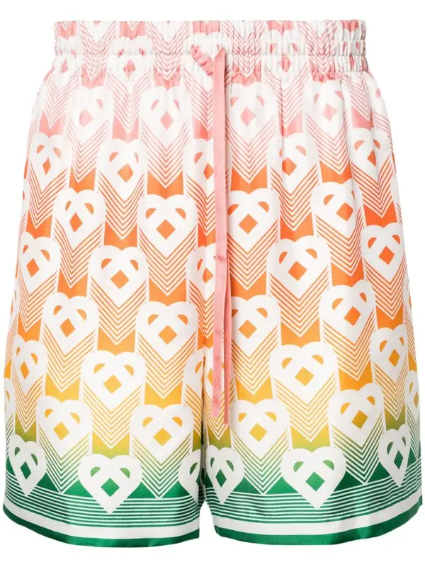 Casablanca Gradient Heart Silk Shorts - White
