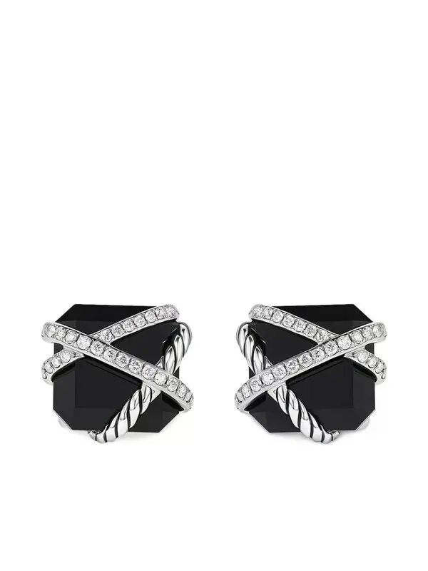 David Yurman Sterling Silver Cable Wrap Diamond And Onyx Stud Earrings - Black
