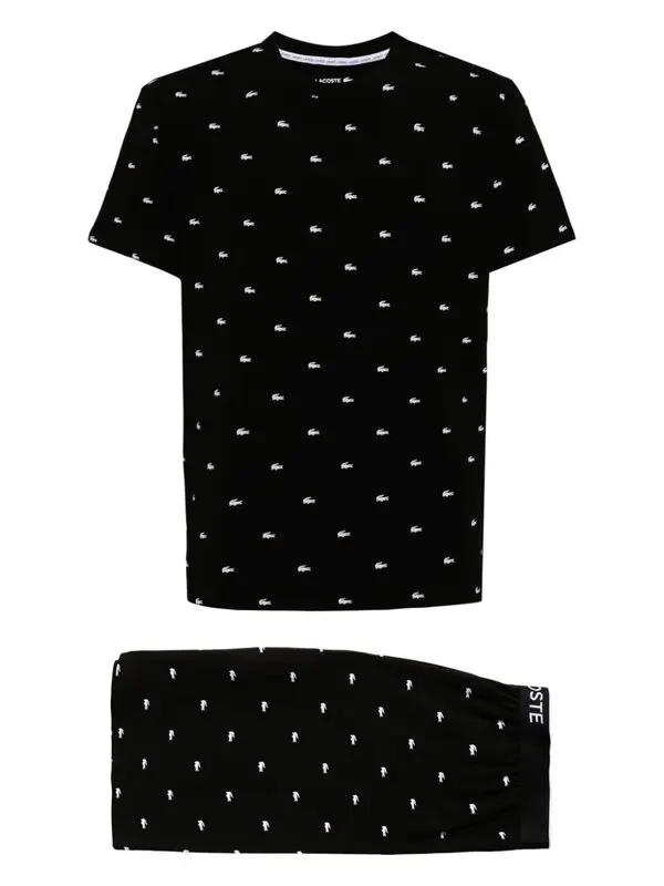 Lacoste Logo-embroidered Cotton Pyjama Set - Black