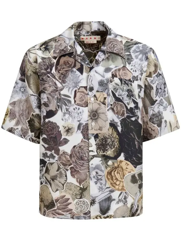 Marni Floral-print Silk Shirt - Neutrals