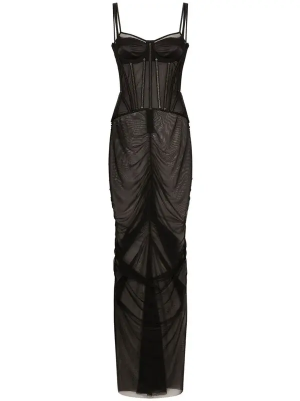 Dolce & Gabbana Sheer Cotton Bustier Dress - Black