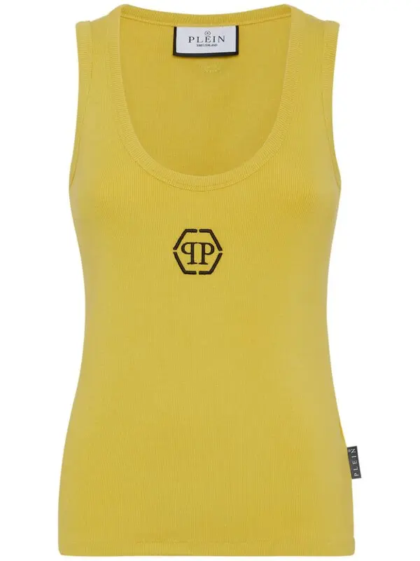 Philipp Plein Hexagon-logo Cotton Tank Top - Yellow