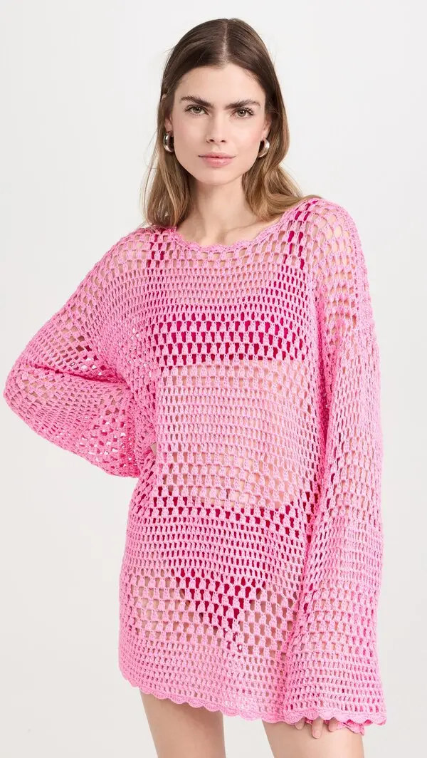 Show Me Your Mumu Crochet Paula Pullover - Bubblegum Pink