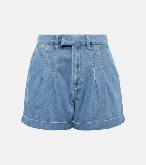 FRAME Pleated Denim Shorts - Blue