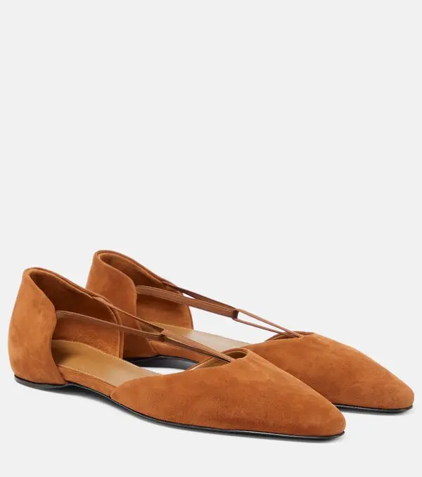 TOTEME T-strap Suede Flats - Brown