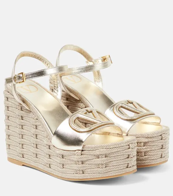 Valentino Garavani Vlogo Cutout Leather Espadrille Wedges