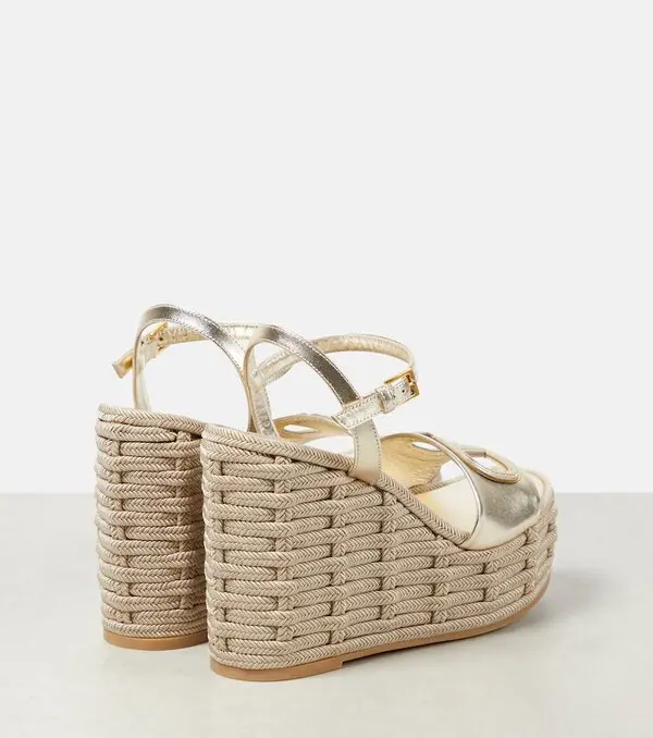 Valentino Garavani Vlogo Cutout Leather Espadrille Wedges