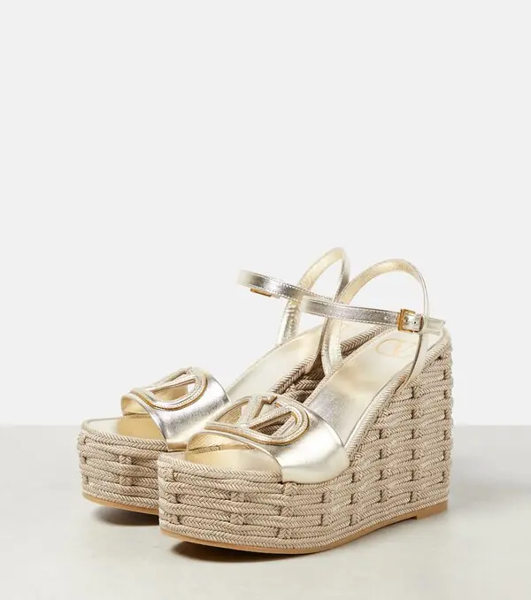 Valentino Garavani Vlogo Cutout Leather Espadrille Wedges