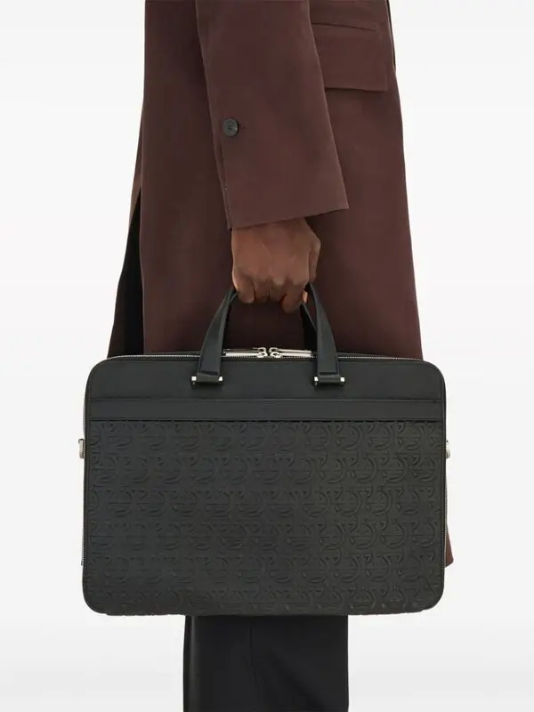 FERRAGAMO Gancini Leather Briefcase - Black