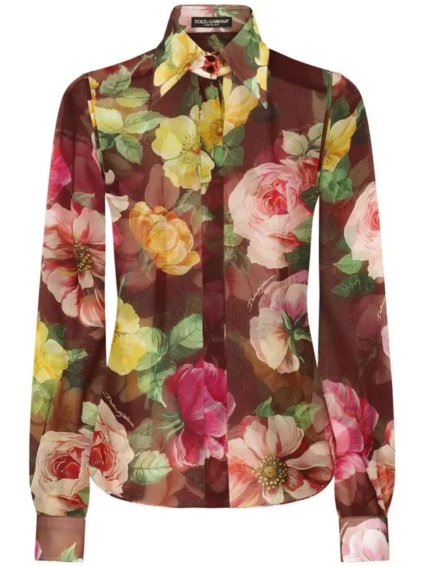 Dolce & Gabbana Camelia-print Silk Blouse - Red