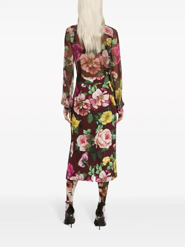 Dolce & Gabbana Camelia-print Silk Blouse - Red