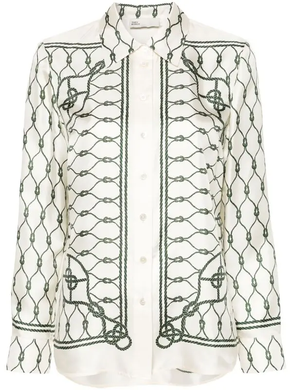 Tory Burch Knot-print Silk Shirt - Neutrals