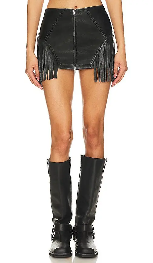Superdown Faux Leather Fringed Mini Skirt With Zipper Closure - Black