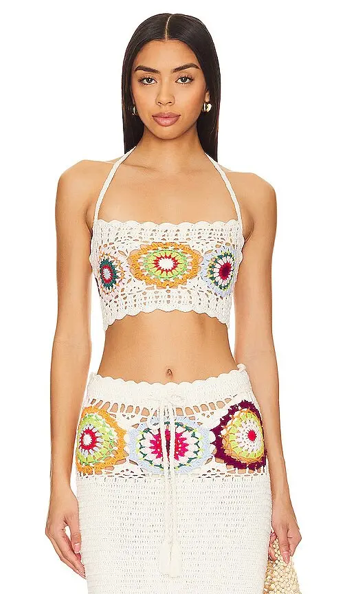 LOVERS AND FRIENDS Kestrel Crochet Top In Multi - Tropical Multi