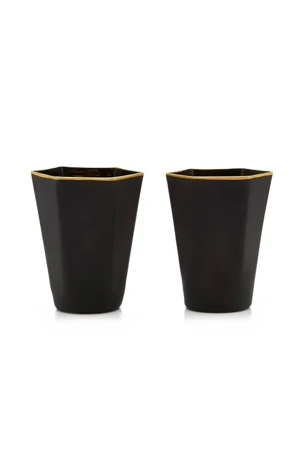 MODA DOMUS Set-of-two Gold-tipped Matte Glass Tumblers - Black