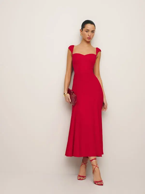 REFORMATION Petites Bryson Midi Dress - Red