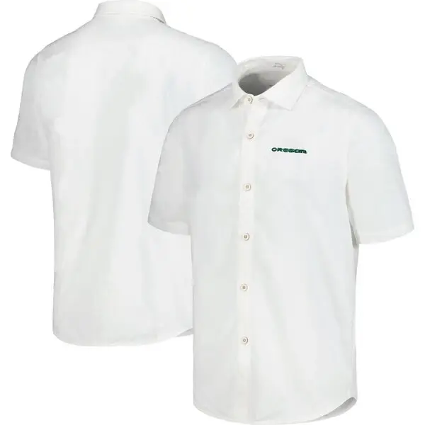 Tommy Bahama Oregon Ducks Coconut Point Palm Vista Islandzone Camp Button-up Shirt - White