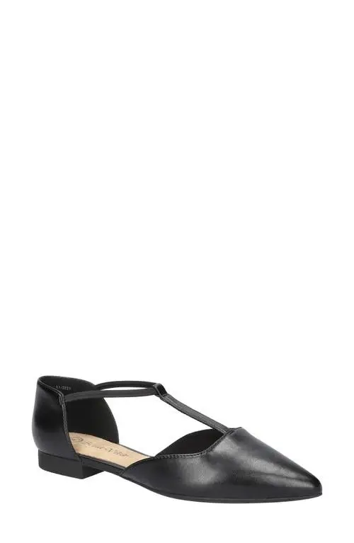 BELLA VITA Darby T-strap Pointed Toe Flats - Black