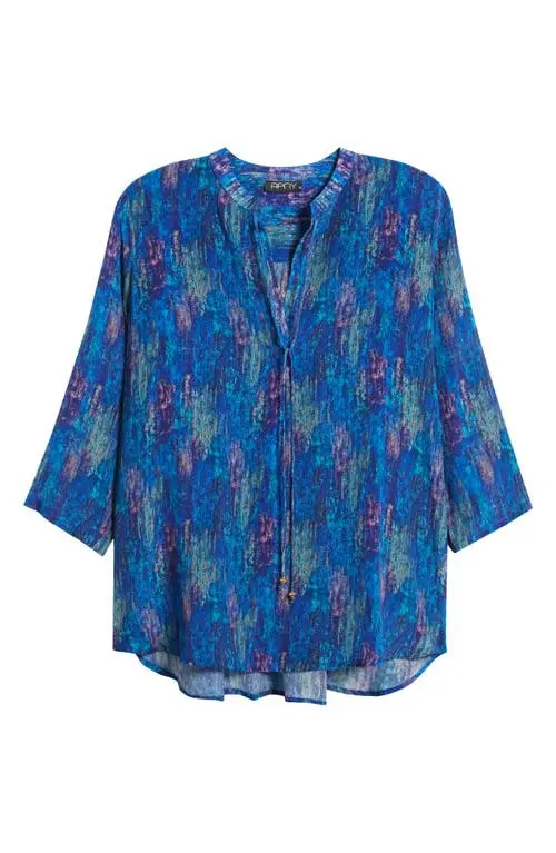 APNY Tie-neck Blouse - Blue Multi