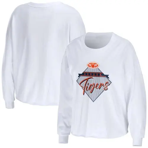 WEAR BY ERIN ANDREWS Auburn Tigers Diamond Long Sleeve Cropped T-shirt - White