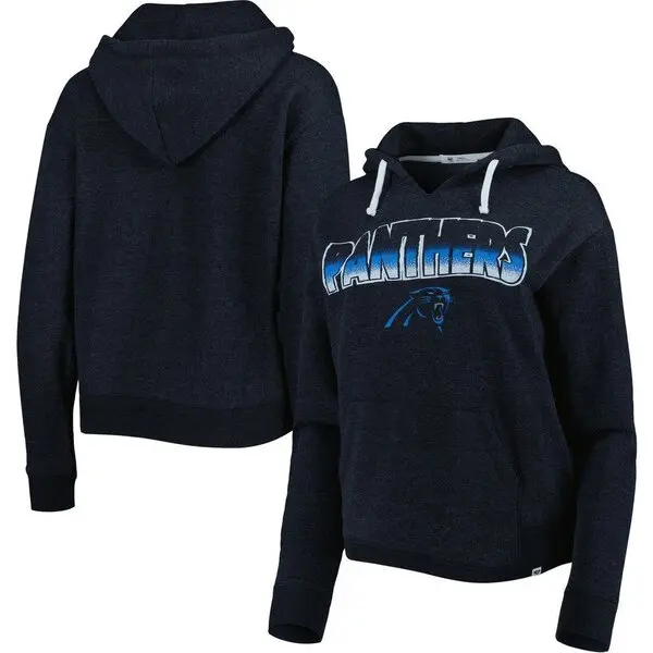 '47 Carolina Panthers Color Rise Kennedy Notch Neck Pullover Hoodie - Black