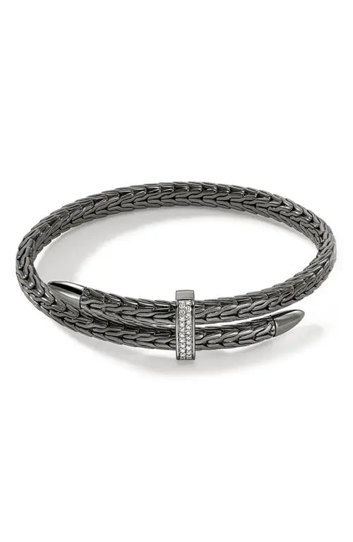 John Hardy Spear Flex Cuff With Diamonds - Dark Sterling Silver