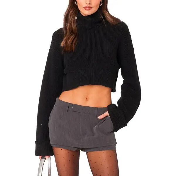 EDIKTED Oversized Turtleneck Ribbed Crop Sweater