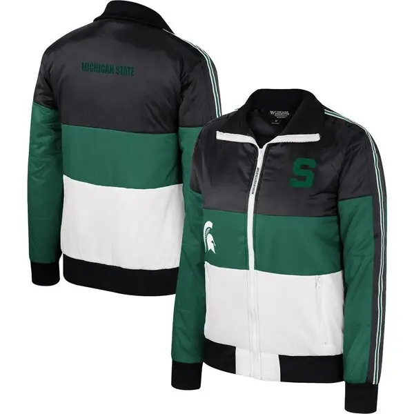 THE WILD COLLECTIVE Michigan State Spartans Color-block Puffer Jacket - Green