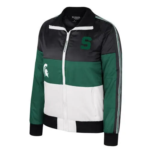 THE WILD COLLECTIVE Michigan State Spartans Color-block Puffer Jacket - Green