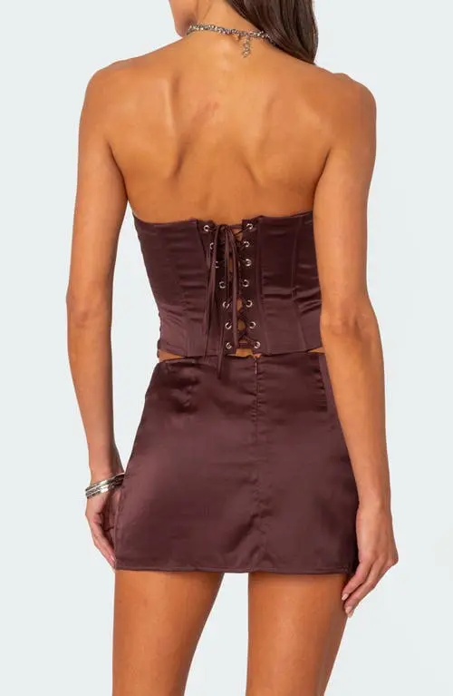 EDIKTED Bea Strapless Satin Corset Top