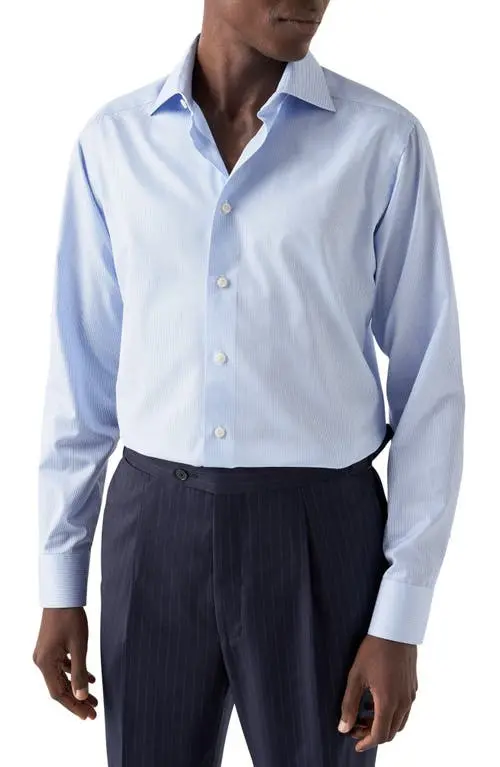 Eton Contemporary Fit Stripe Cotton Dress Shirt - Blue