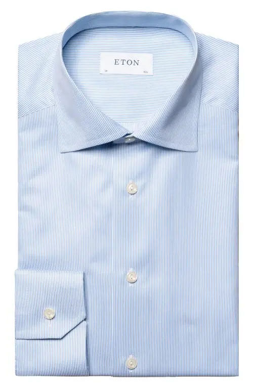 Eton Contemporary Fit Stripe Cotton Dress Shirt - Blue