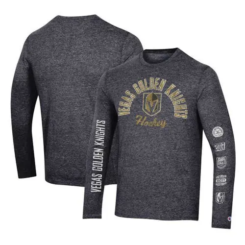 Champion Vegas Golden Knights Multi-logo Tri-blend Long Sleeve T-shirt - Black