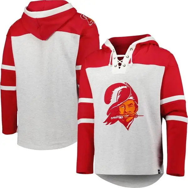 '47 Tampa Bay Buccaneers Heather Historic Logo Gridiron Lace-up Pullover Hoodie By - Gray